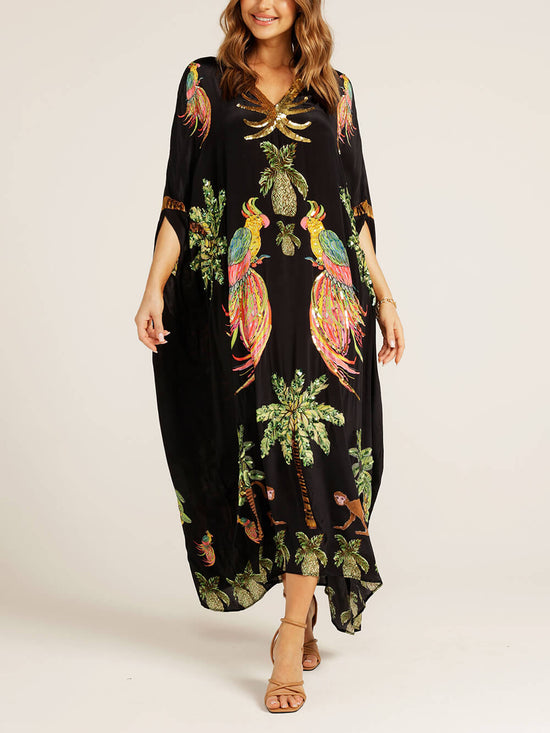 lusailstore - dropped sleeve coconut tree print dress